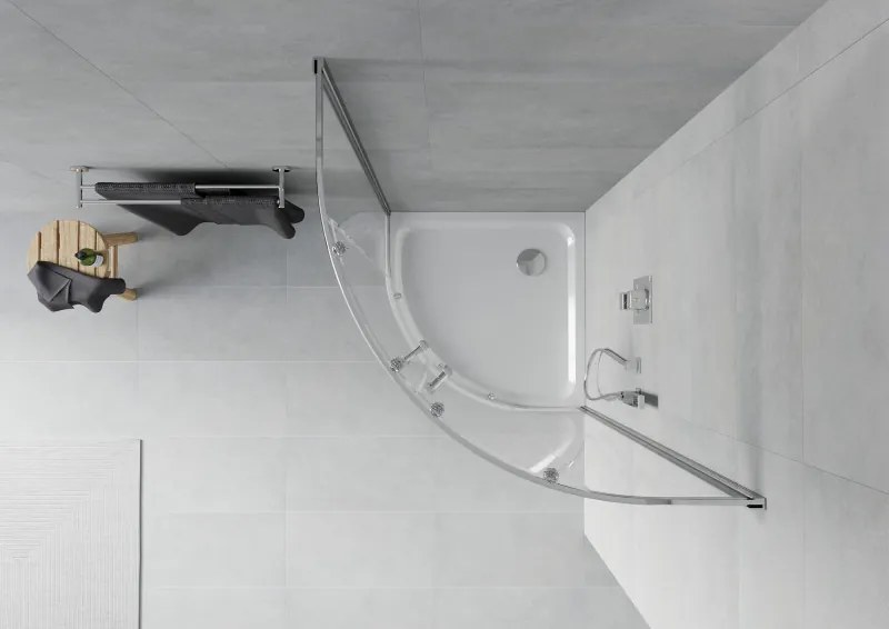 Mexen Rio, čtvrtkruhový sprchový kout 80 x 80 cm, 6mm čiré sklo, chromový profil + bílá sprchová vanička, 863-080-080-01-00-4110
