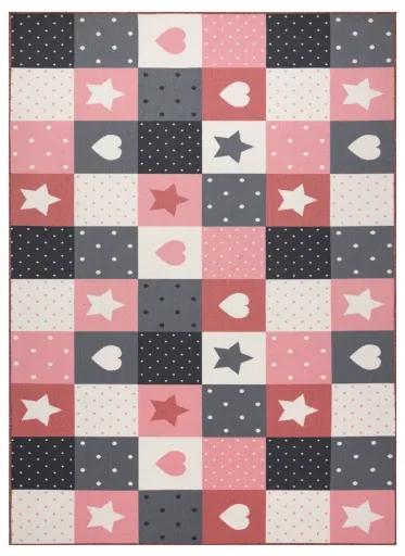 Dětský metrážový koberec STARS, ružový/ sivý - 400 cm