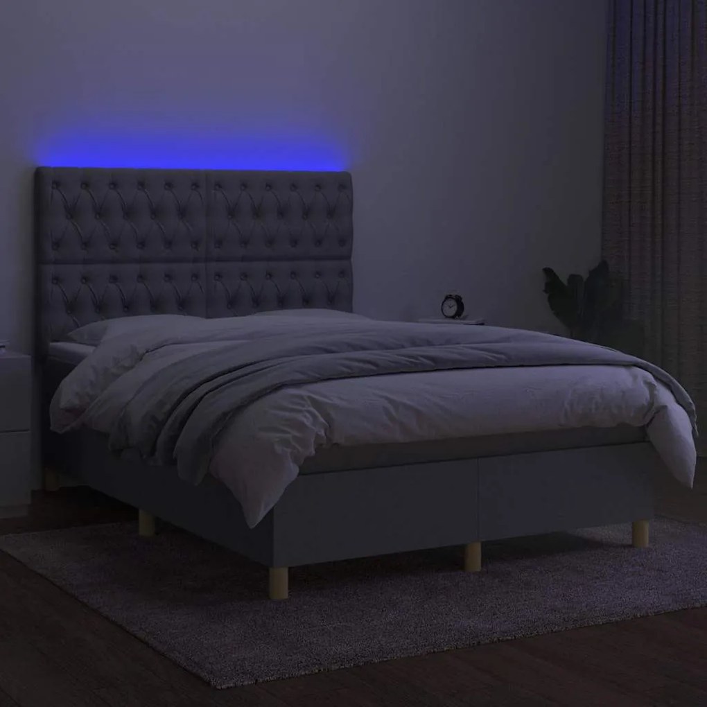 Box spring postel s matrací a LED světle šedá 140x190 cm textil 3135669