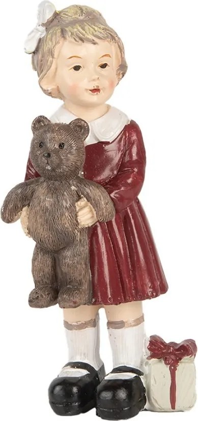 Dekorace figurka holčička s medvídkem a dárečkem - 6*4*13 cm
