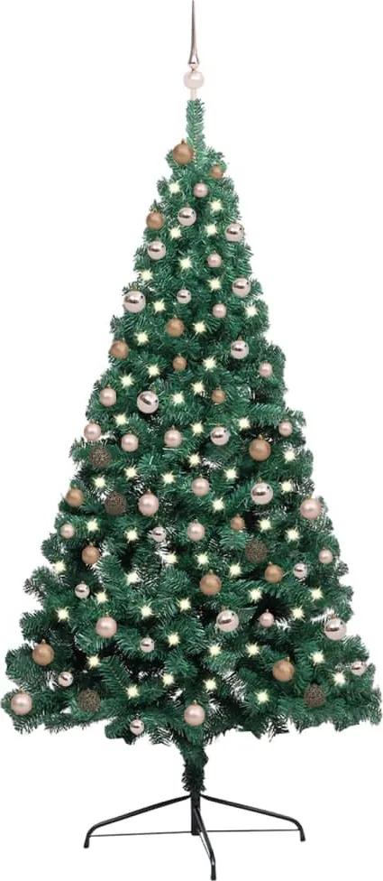 vidaXL Umělý vánoční půl stromek s LED a sadou koulí bílý 210 cm [3077571] Barva: zelená a zlatá