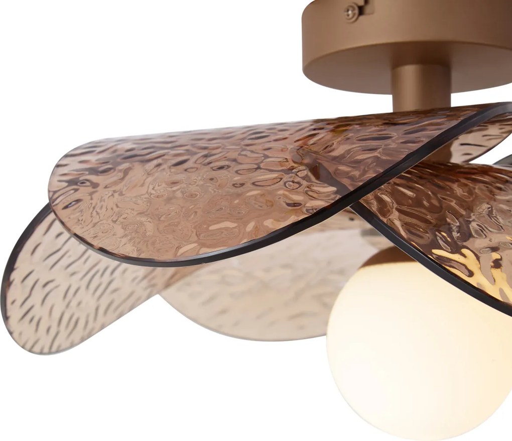 Designové stropní svítidlo tmavě bronzové s jantarovým žebrovaným sklem - Kemner