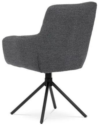 Autronic Moderní jídelní židle Jídelní židle, šedá látka bouclé, otočný mechanismus 180°, černý kov (HC-531 GREY2)