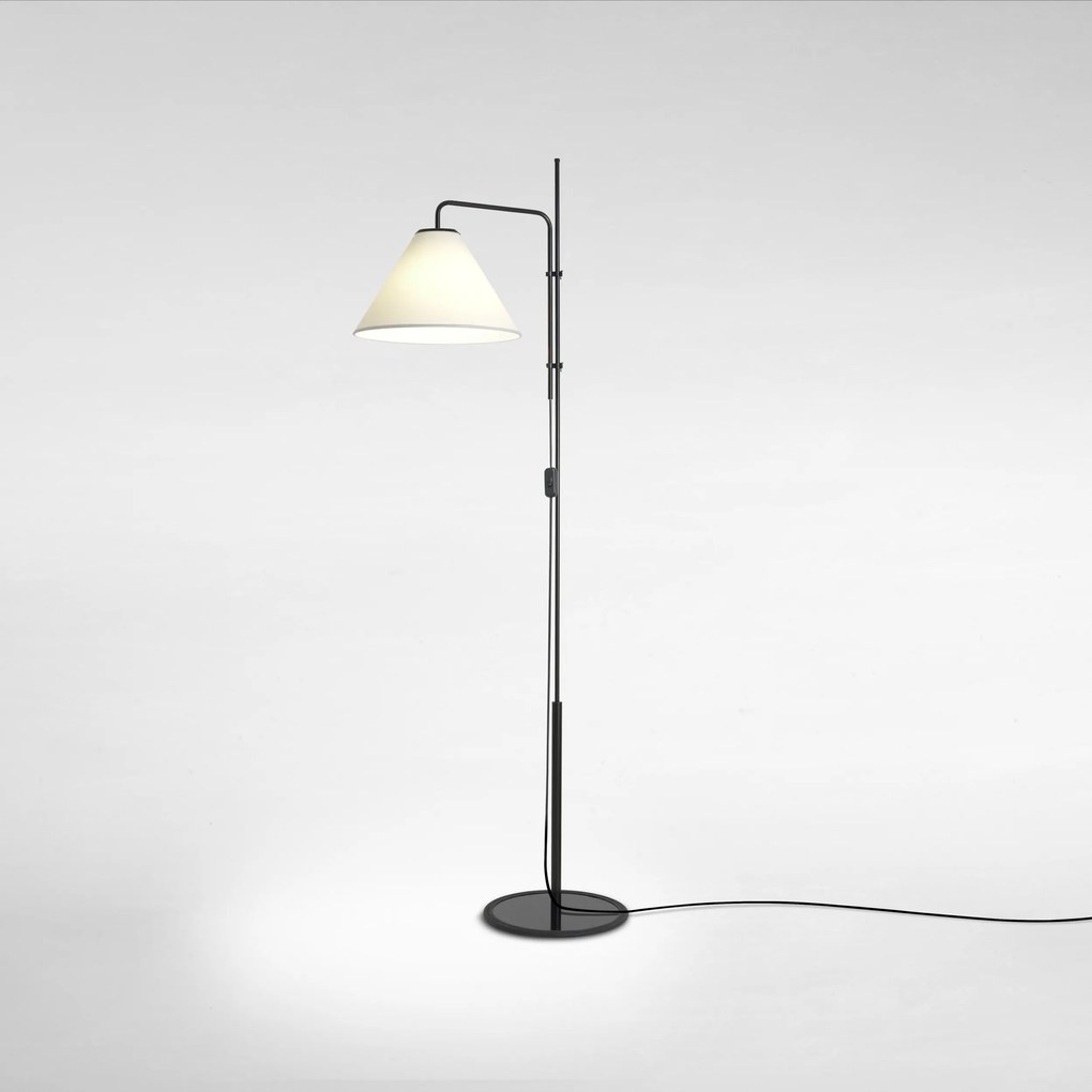 Marset A641-401 Funiculí, černá stojací lampa s bílým textilním stínidlem, 1xE27, 158cm