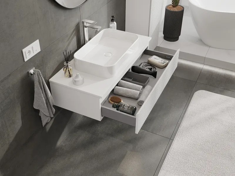 Mexen Rivel, koupelnová skříňka 100 cm, 1 zásuvka, drážkovaná, bílá matná, 91A20-10023-1-BF01