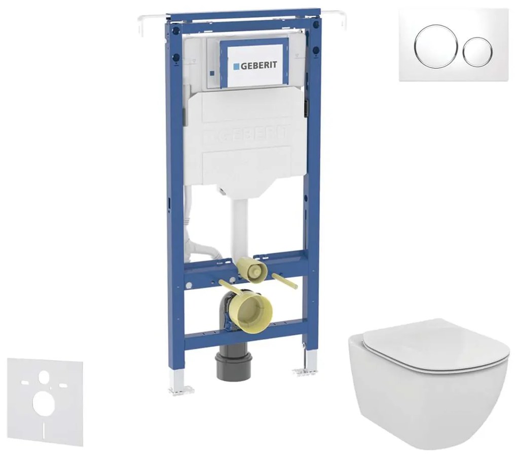 Geberit Duofix - Set předstěnové instalace, klozetu a sedátka Ideal Standard Tesi, tlačítka Sigma20, Aquablade, SoftClose, bílá/lesklý chrom SANI11CD3137
