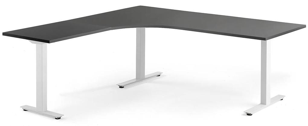 AJ Produkty Rohový psací stůl MODULUS, T-nohy, 2000x2000 mm, bílý rám, černá