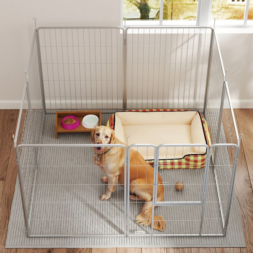 PawHut Ohrada pro psy, ohrada pro psy, hřiště pro domácí zvířata, flexibilně přizpůsobitelné, nerezová ocel D06-255V02SR