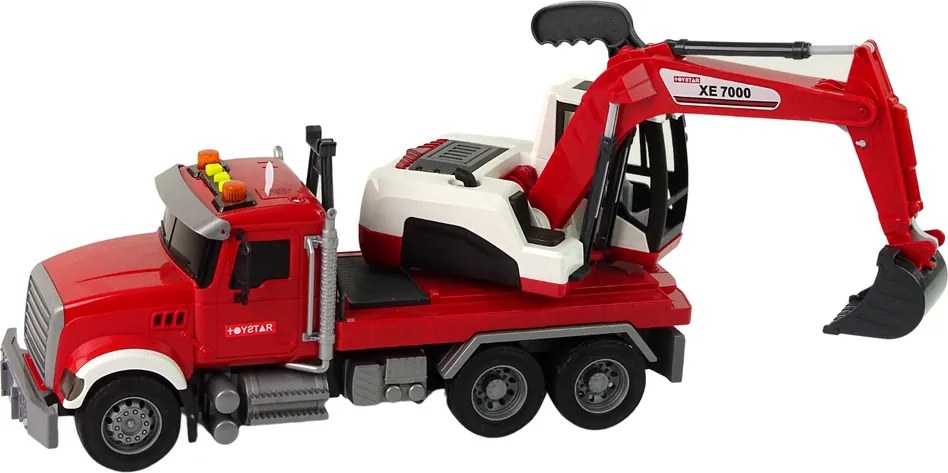 LEAN Toys Nákladní auto s bagrem, traktor, bagr, zvuky, světla