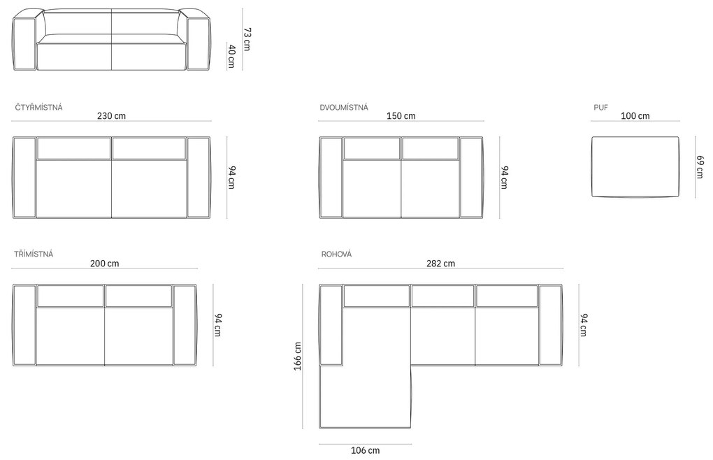 MUZZA Čtyřmístná pohovka KAYMA 230 cm samet béžová