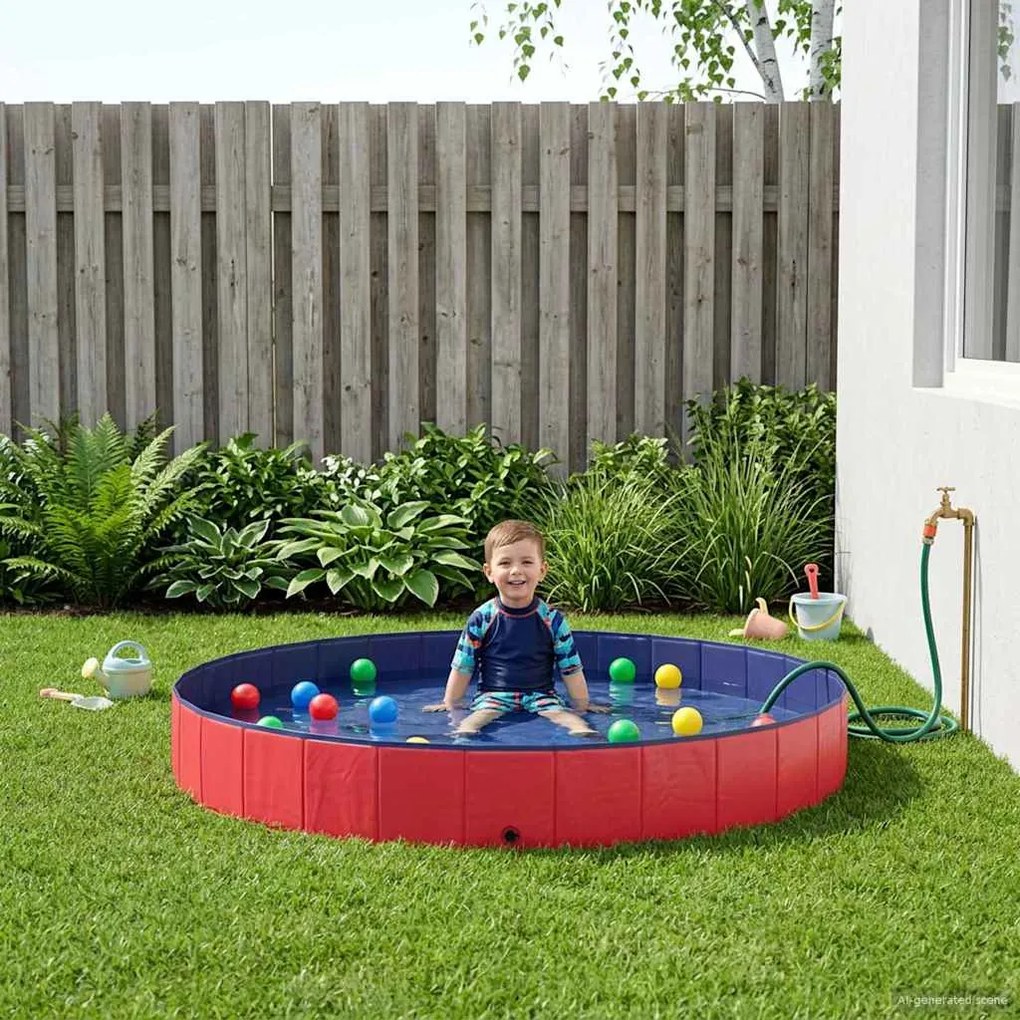 Dětský bazén Červená Ø300 x 38 cm Silný PVC a inženýrské dřevo 3416319