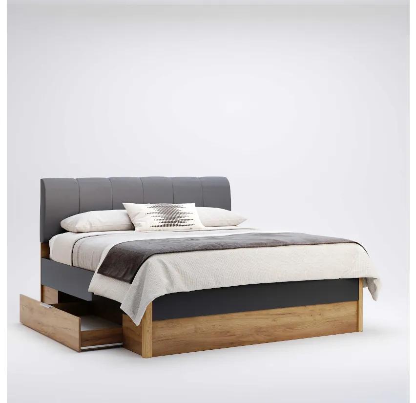 Manželská postel RAMONA se zásuvkami, 160x200, dub kraft/smooth grey