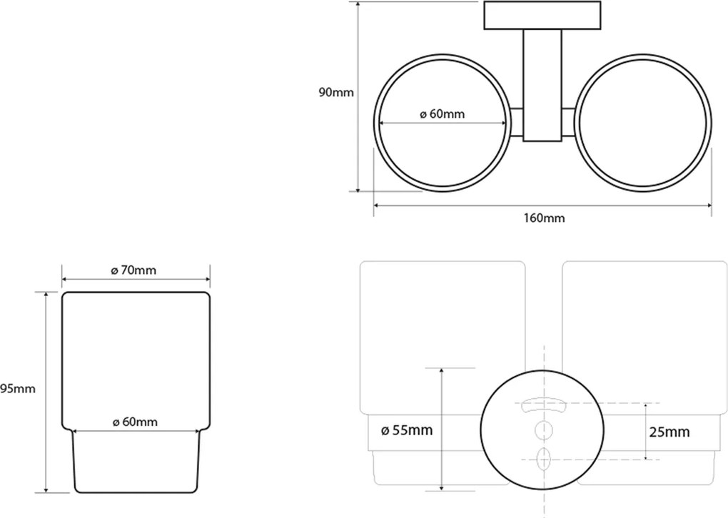Sapho Sapho, X-ROUND dvojitý držák sklenic, mléčné sklo, chrom, XR902