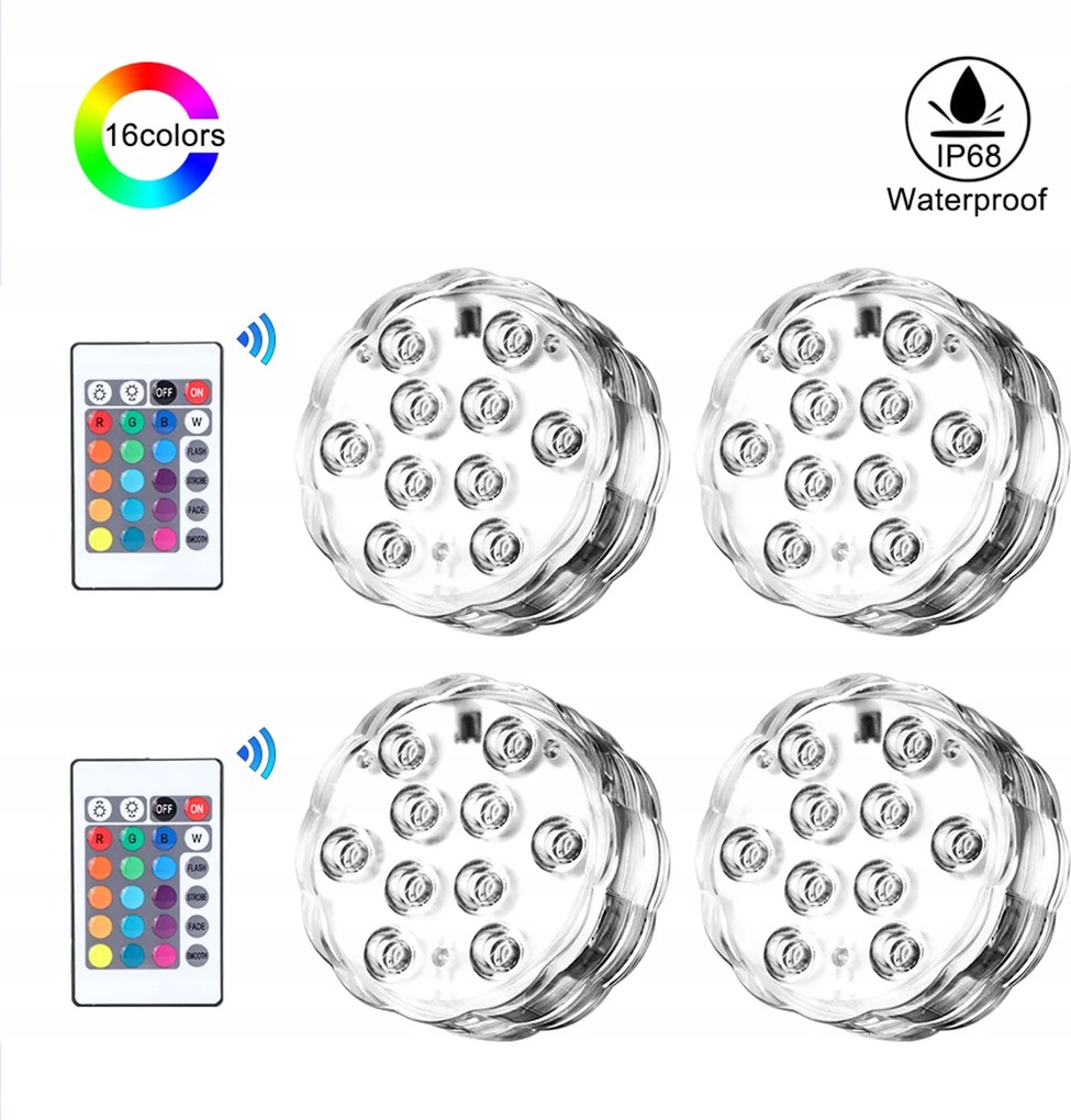 4X Lampa Do Bazénu Bazénová Led S Dálkovým Ovládáním