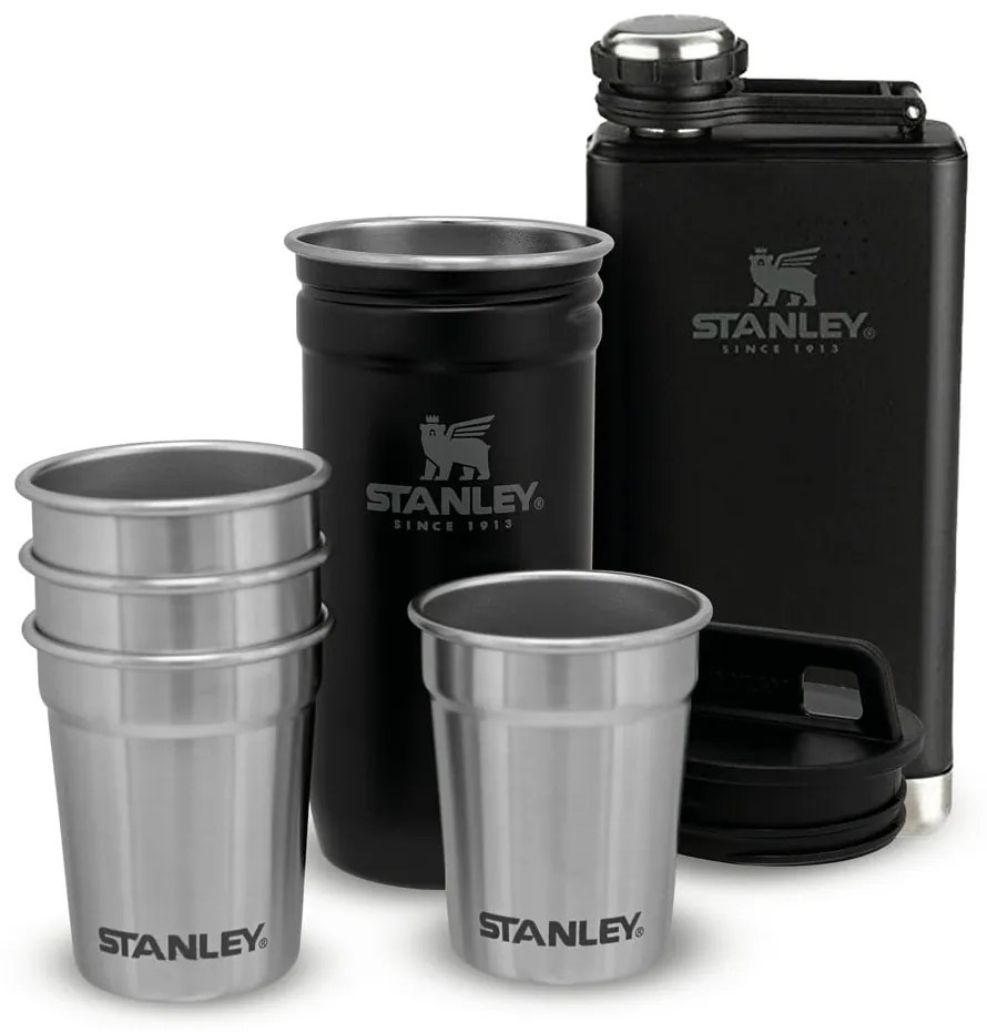 Černý set placatky a panáků 6 ks z nerezové oceli 250 ml Adventure Black – Stanley