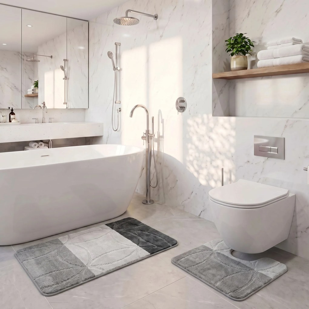 Kvalitex Koupelnová a WC předložka geometrie šedá SADA 60 x 100 cm + 60 x 50 cm