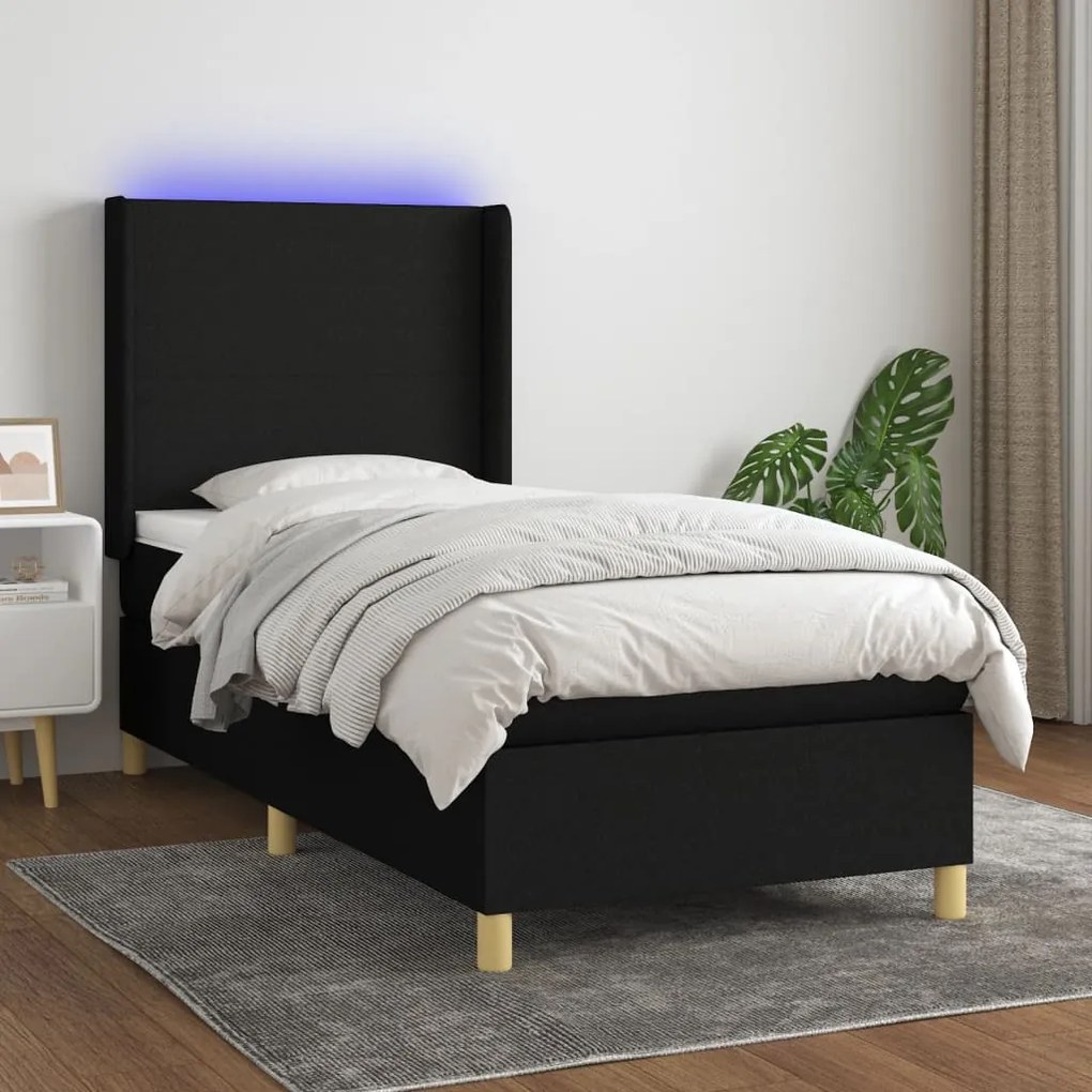 Box spring postel s matrací a LED černá 100x200 cm textil 3138695