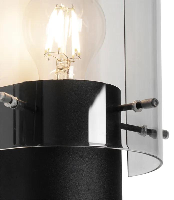 Moderní nástěnná lampa černá s kouřovým sklem - Vidra