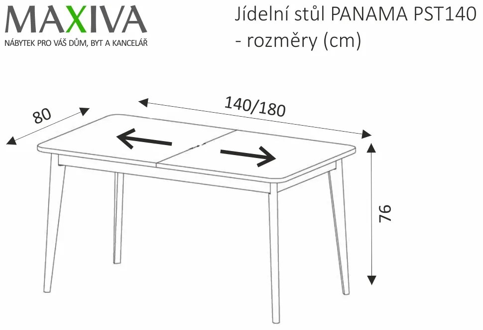 PIASKI Jídelní stůl rozkládací - NST140, 140/180x80, dub artisan/matná černá