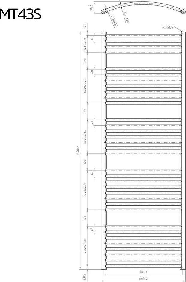 Mereo Mereo, Otopný žebřík oblý, bílý, středové připojení, MT43S