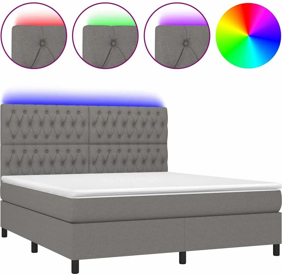 Box spring postel s matrací a LED tmavě šedá 180x200 cm textil 3135134