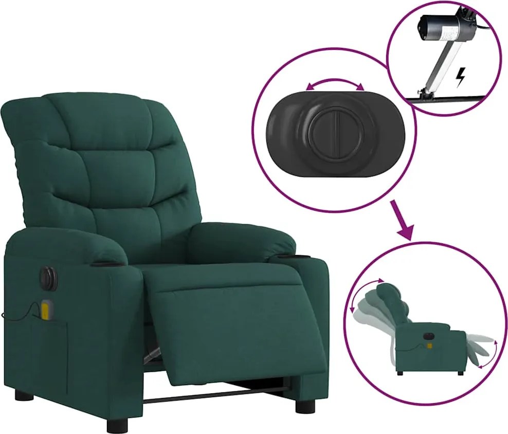 Elektrické masážní polohovací křeslo tmavě zelené textil 3206642