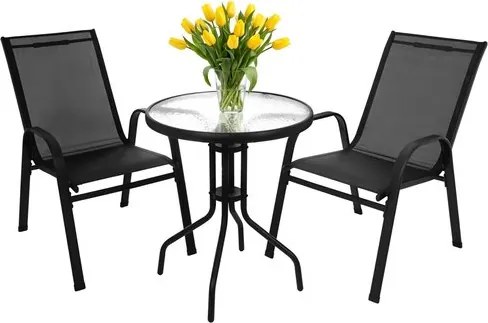 Balkonový set stůl + 2 židle černý Gardlov 27568