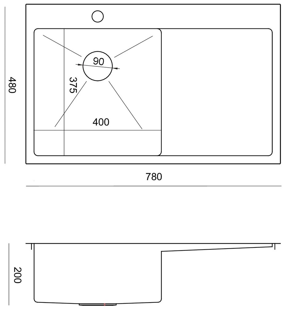 Kuchyňský nerezový dřez REA RUSSEL 111 L nerez kartáčovaná, mycí komora vlevo