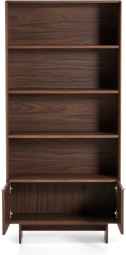 Regál v dekoru ořechu v tmavě přírodní barvě 90x190x35 cm Norlen – Kave Home