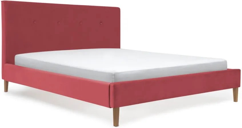 Červená postel s přírodními nohami Vivonita Kent, 160 x 200 cm