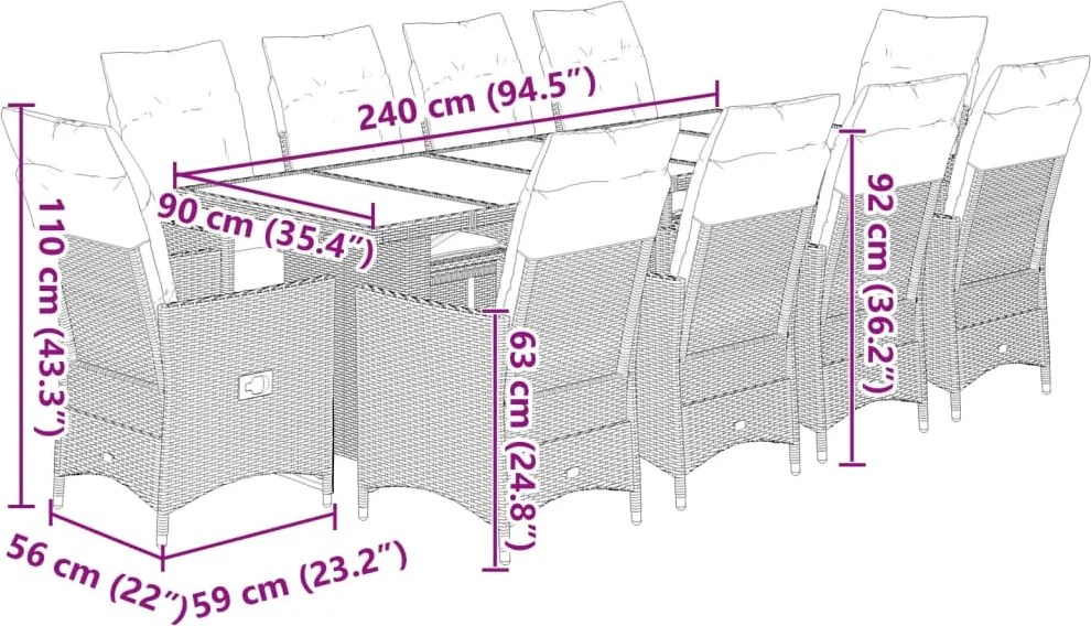 9dílný zahradní bistro set s poduškami hnědý polyratan 3277243