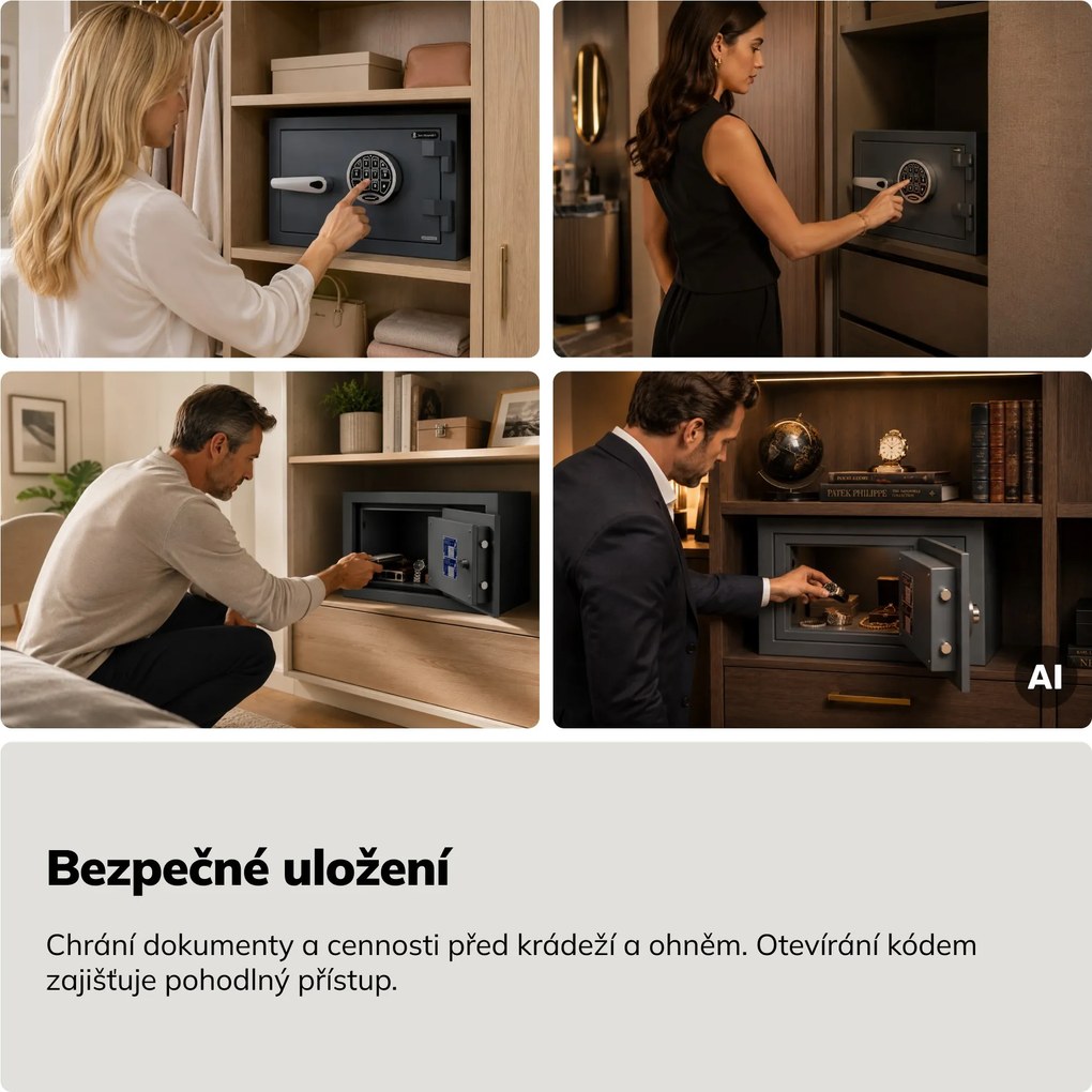 Trezor S2 bezpečnostní, ohnivzdorný, elektronický na kód, na dokumenty, 400x280x340 mm: EDGAR