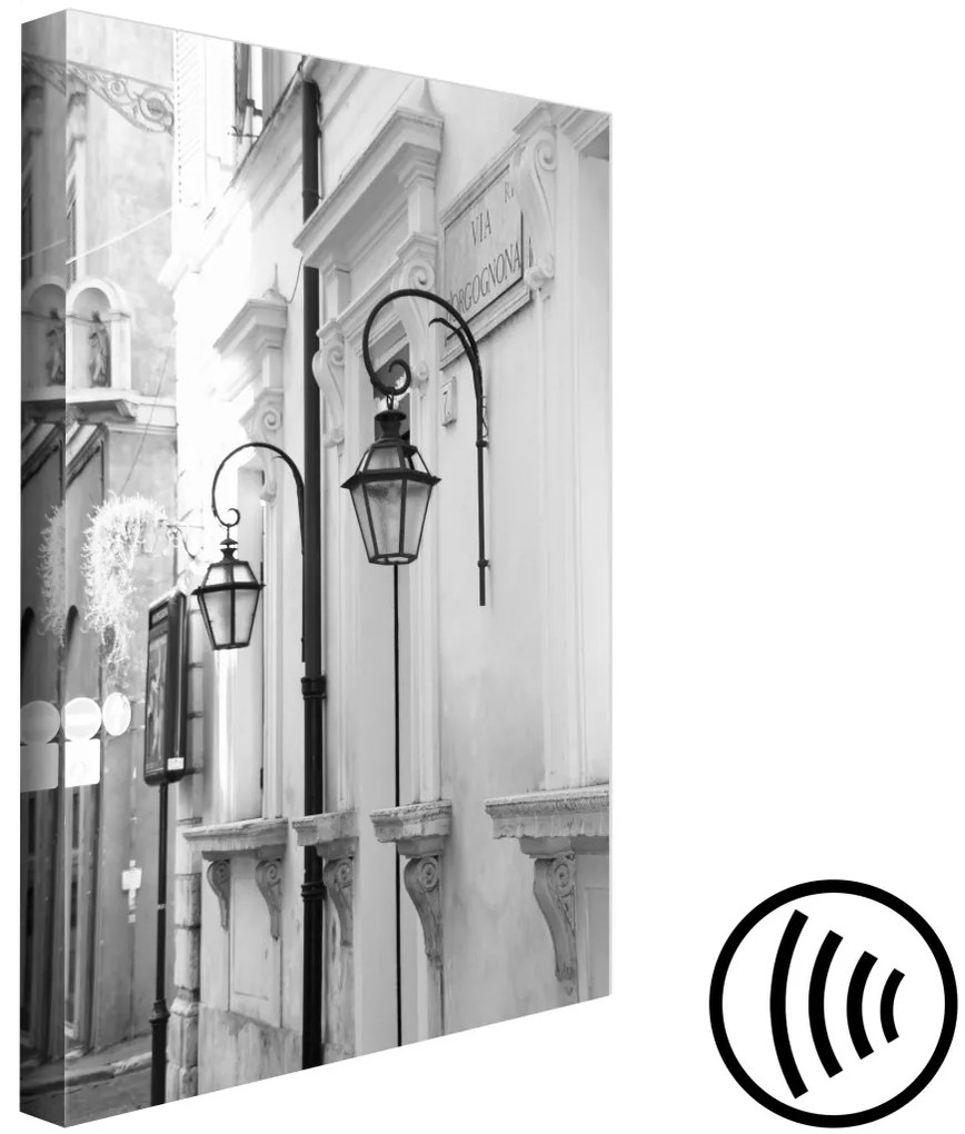 Obraz Městské lampy (1-dílný) - černobílá architektura města