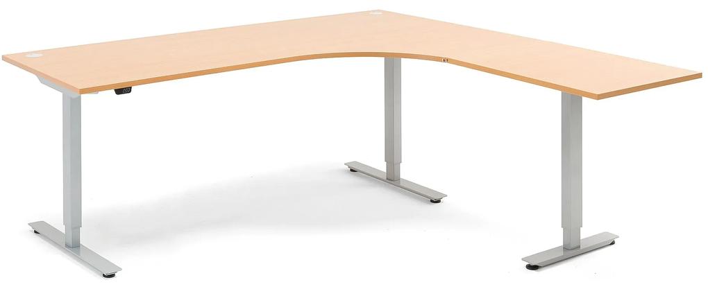 AJ Produkty Výškově nastavitelný stůl FLEXUS, rohový, 2000x2000 mm, buk