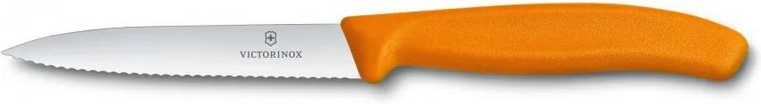 Kuchyňský nůž na zeleninu Victorinox zoubkovaný, 10 cm - oranžový