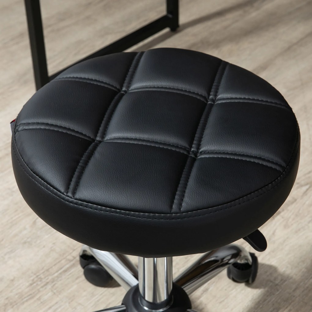 HOMCOM Vinsetto Roll Stool Výškově nastavitelná otočná pracovní stolička černá Ø35,5 cm, umělá kůže pro kancelář a salon 51-67 cm | Aosom.de