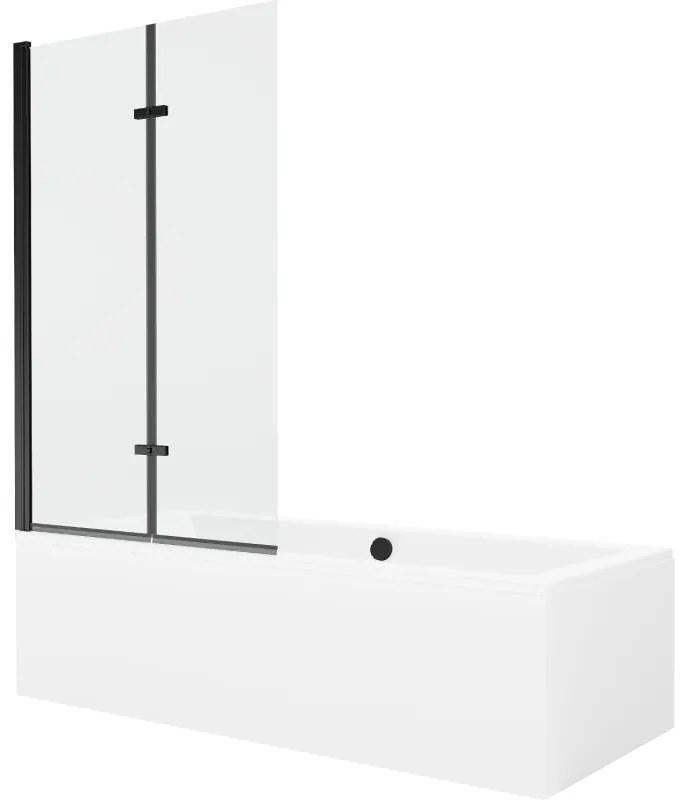 Mexen Cube obdélníková vana 180 x 80 cms pláštěm 2-křídlovou zástěnou 100 cm, Průhledné, Černá - 550518080X9210027000