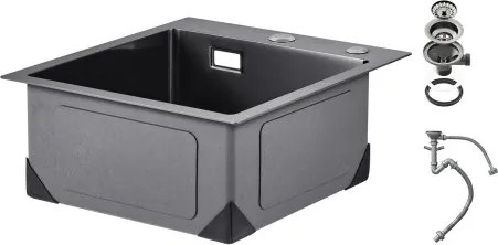 Kuchyňský dřez 40 cm Topmount Jednomístná vestavná umyvadlo z nerezové oceli Černá