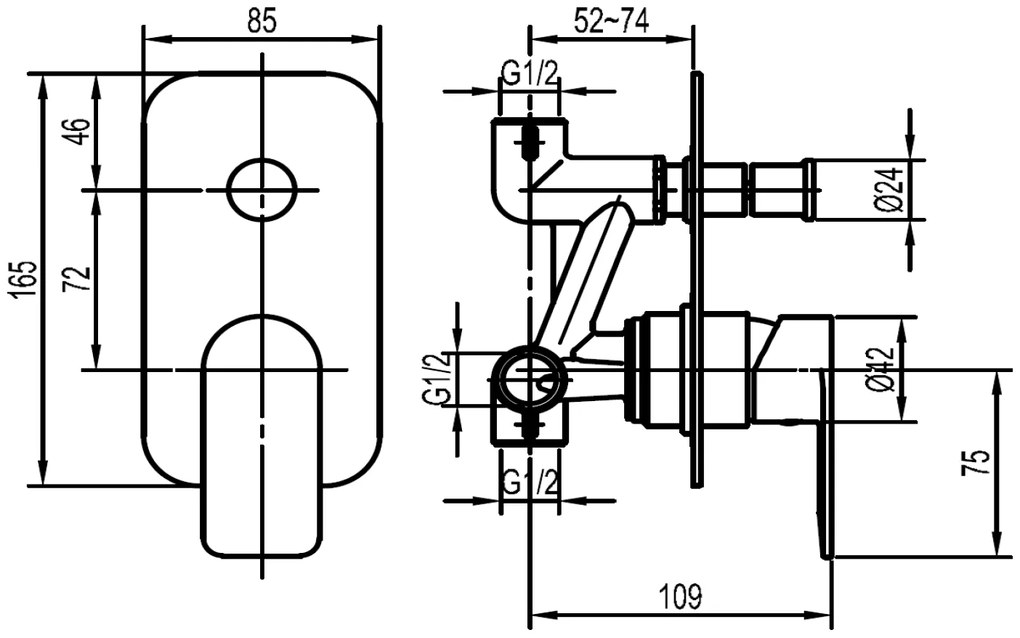 Aqualine, DAPHNE podomítková sprchová baterie, 2 výstup, chrom, DH942