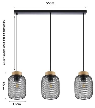 Brilagi - Lustr na lanku BASKLITE 3xE27/15W/230V dřevo/černá
