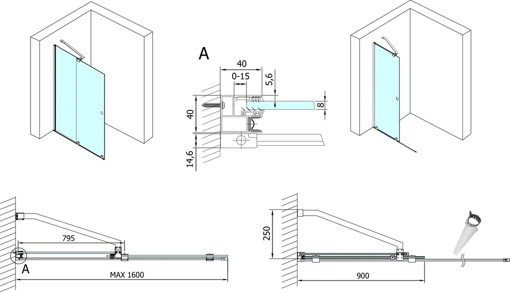 Polysan, MODULAR SHOWER ścianka z wysuwanym panelem 1600 mm, MS5-160