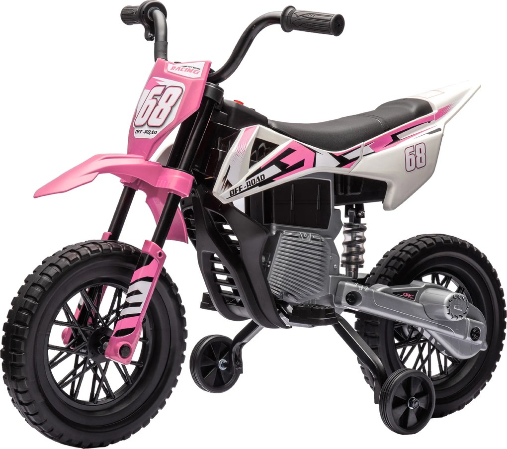 AIYAPLAY elektrická motorka pro děti, motokros pro děti 3 až 6 let, 2 motory, 12V, rychlost 5 km/h, 109,5x60x72,5 cm, růžová