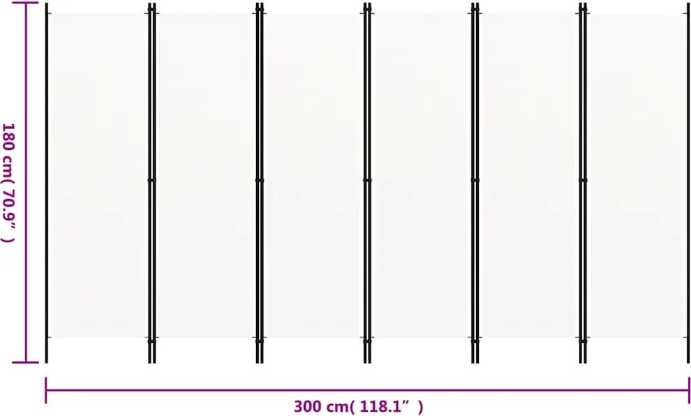 6dílný paraván bílý 300 x 180 cm 320727