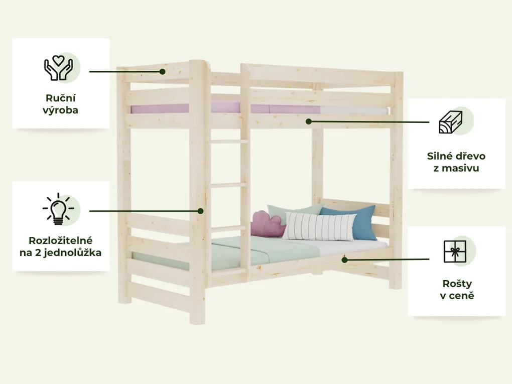Tartak Meble Dřevěná patrová postel ATLAS pro děti 90x200 cm Zvolte barvu: Bílá, Zvolte šuplík: Úložný šuplík, Zvolte zábranu: Se spodní zábranou