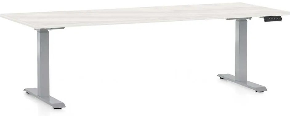 Výškově nastavitelný stůl OfficeTech D, 200 x 80 cm, šedá podnož, bílý jasan