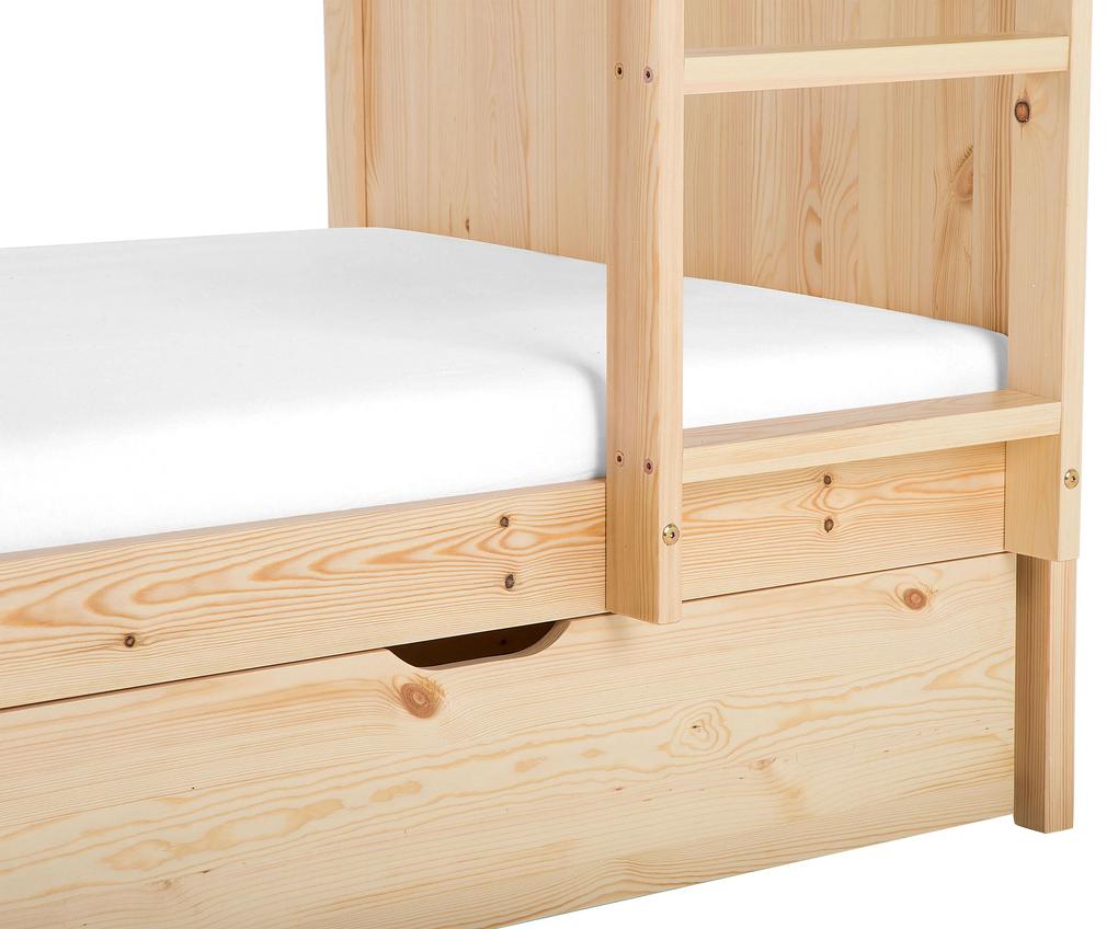 Dřevěná patrová postel s úložným prostorem 90 x 200 cm světlé dřevo ALBON Beliani
