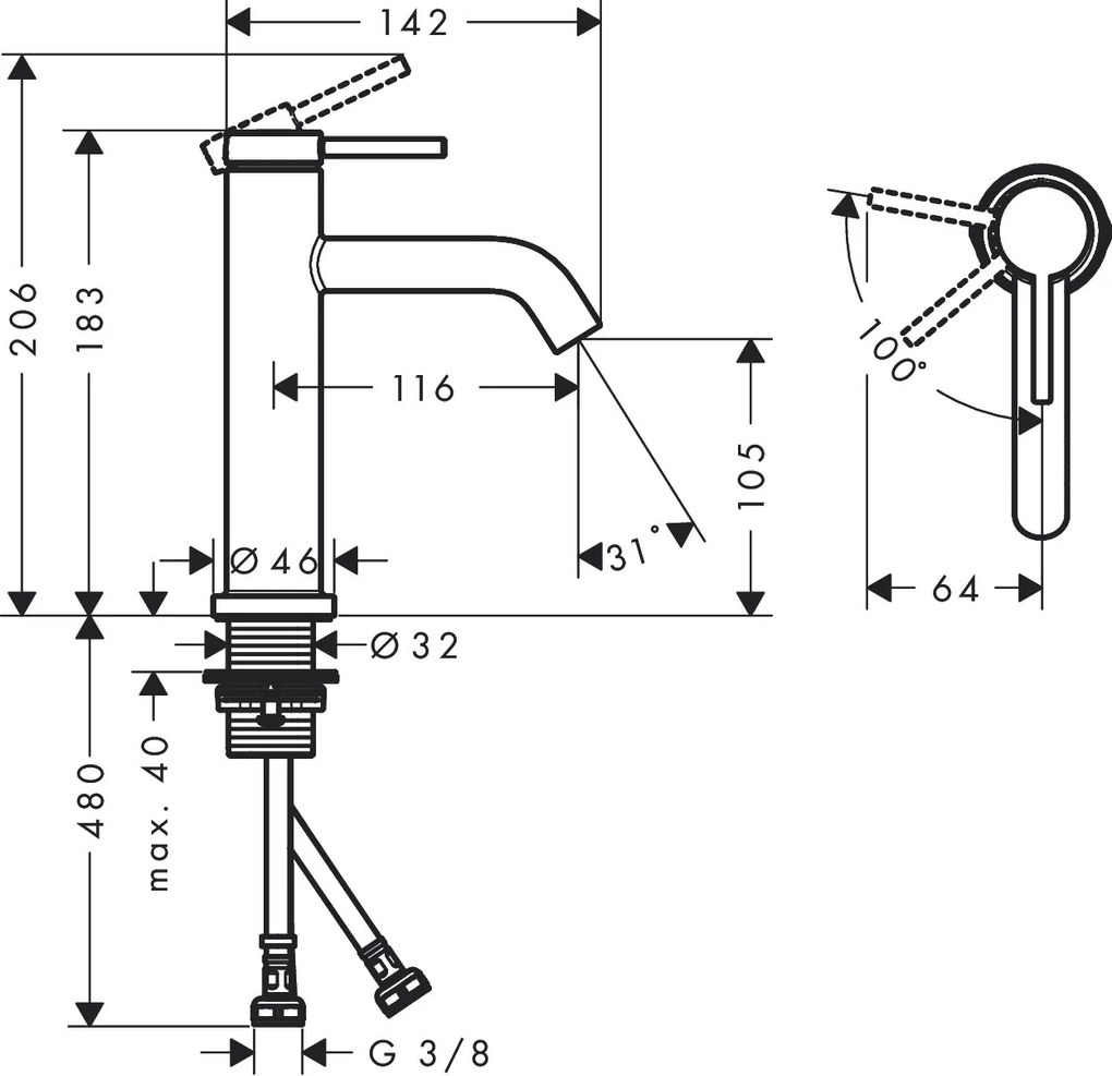 Hansgrohe Tecturis S, páková umyvadlová baterie 110 CoolStart EcoSmart+ bez odtokové soupravy, kartáčovaný bronz, HAN-73312140