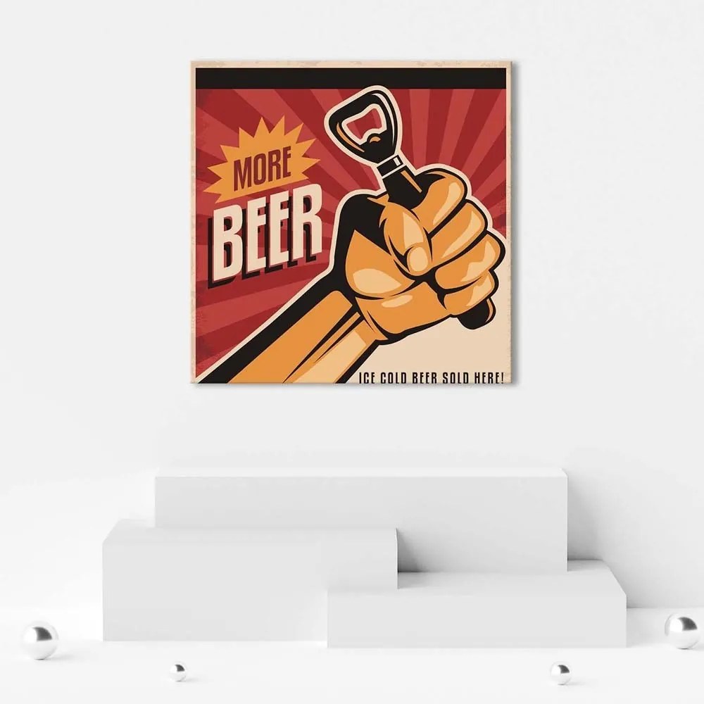 Obraz na plátně Pivo s retro nápisem - 60x60 cm