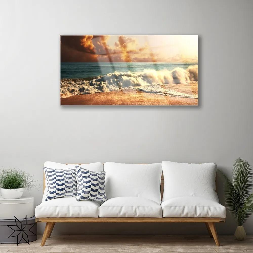 Obraz na skle Oceán Pláž Vlny Krajina 125x50 cm