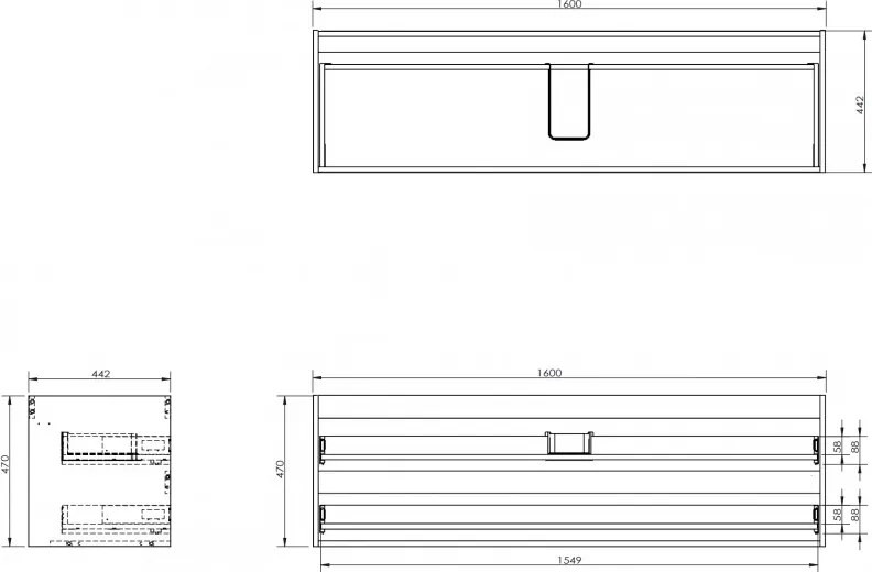 Mexen Box-A, závěsná skříňka 160 cm, 2 zásuvky, matná šedá, 91AX0-1600-470-2-62
